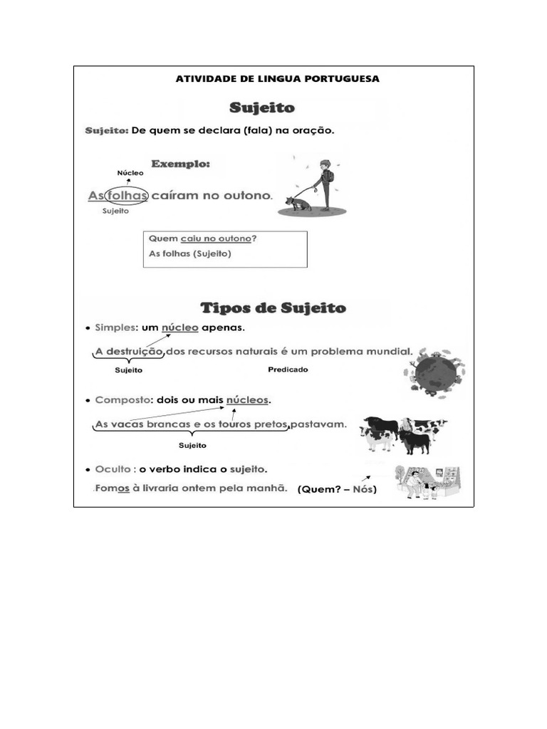 Atividade Portugues Sujeito | PDF