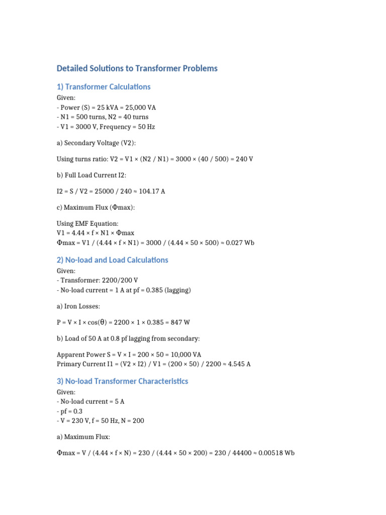 Transformer Problems Solutions | PDF