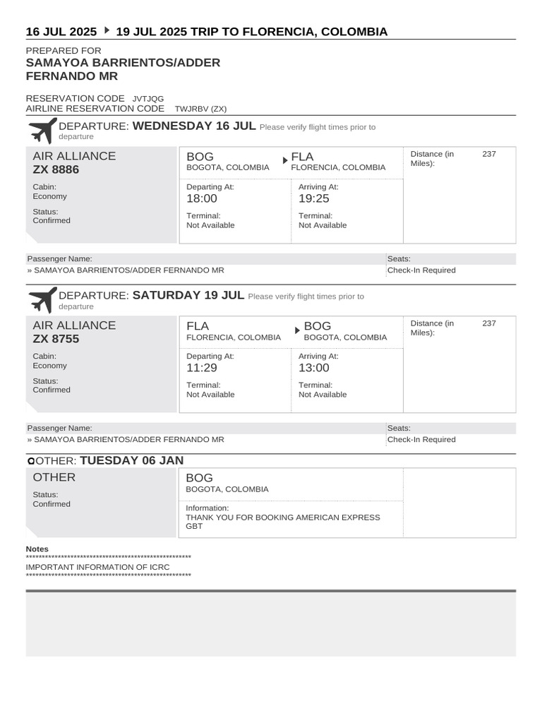 Flight Itinerary: Bogotá to Florencia | PDF | Aviation | Transport
