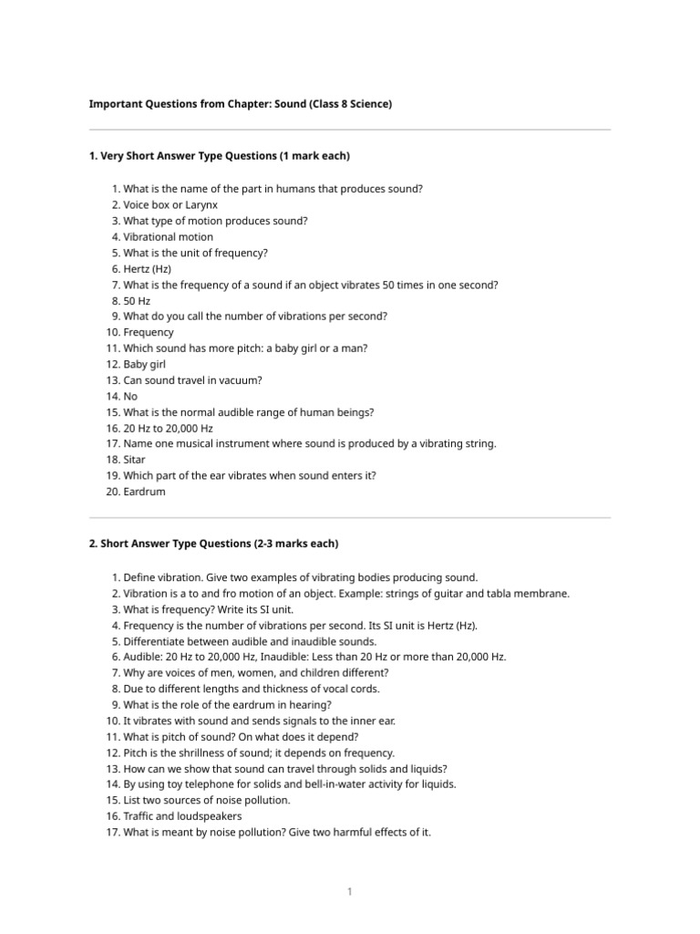 Important Questions Sound | PDF | Sound | Frequency