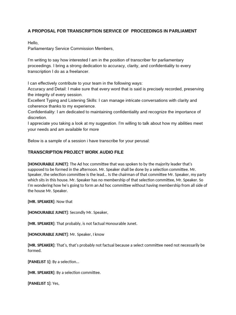 Proposal for Parliamentary Transcription Service | PDF | Political Law ...