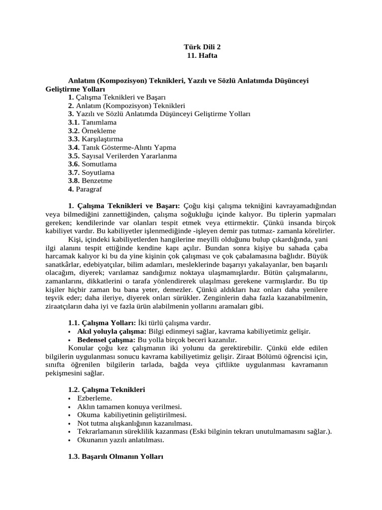 11 Hafta Kompozisyon Teknikleri Ve Yazida Dusunceyi Gelistirme Yollari ...