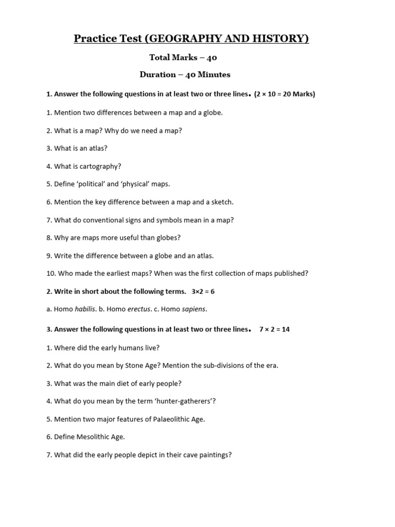 Practice Test (Geography and History) | PDF