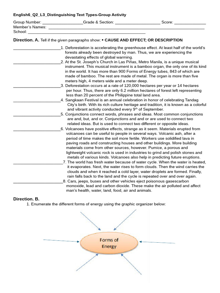 English6 - Q2 - L3 - Distinguishing Text Types by Group Activity | PDF ...