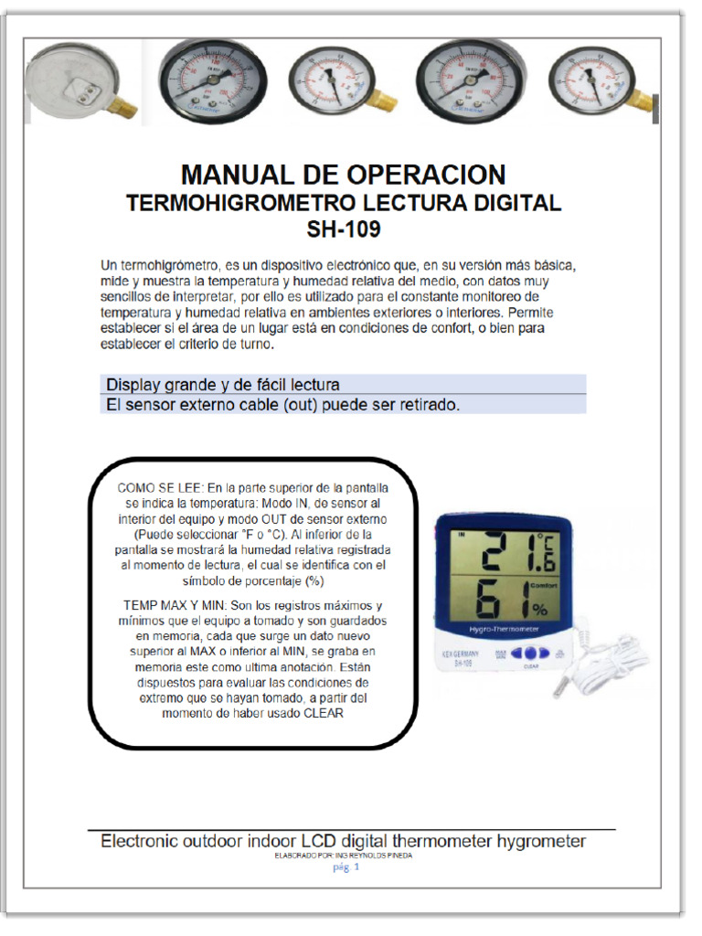 Manual Termohigrómetro Digital Kex Germany SH-109 - Operación y Uso | PDF