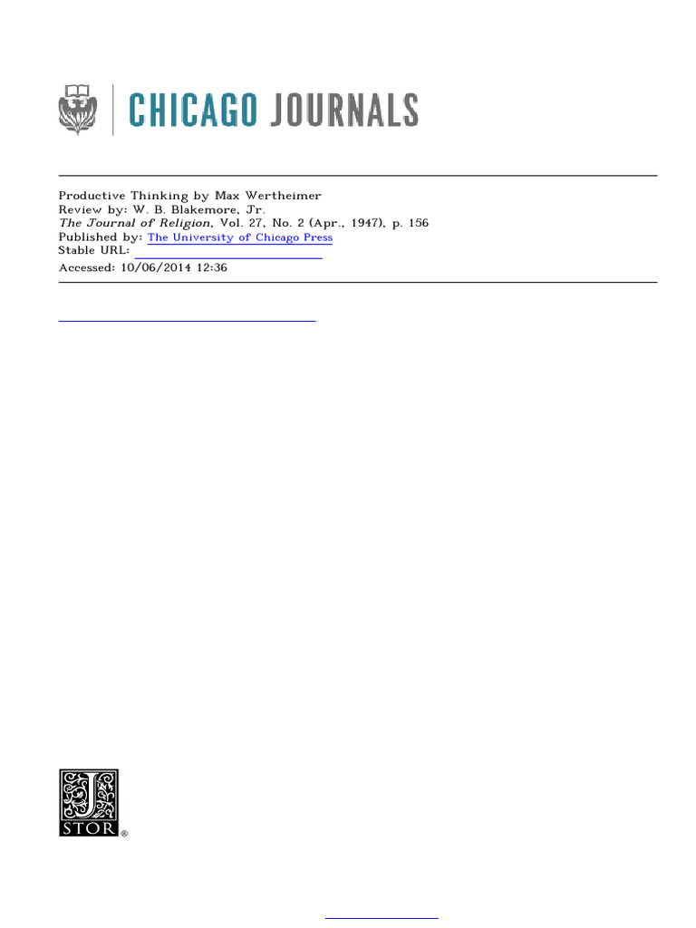 Productive Thinking - Max Wertheimer 1945 - Review Blakemore 1947 | PDF