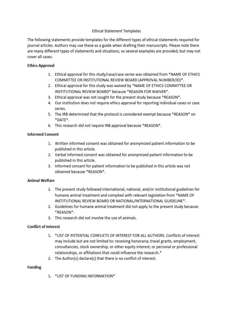 Ethical Approval Statement Examples | PDF | Institutional Review Board ...