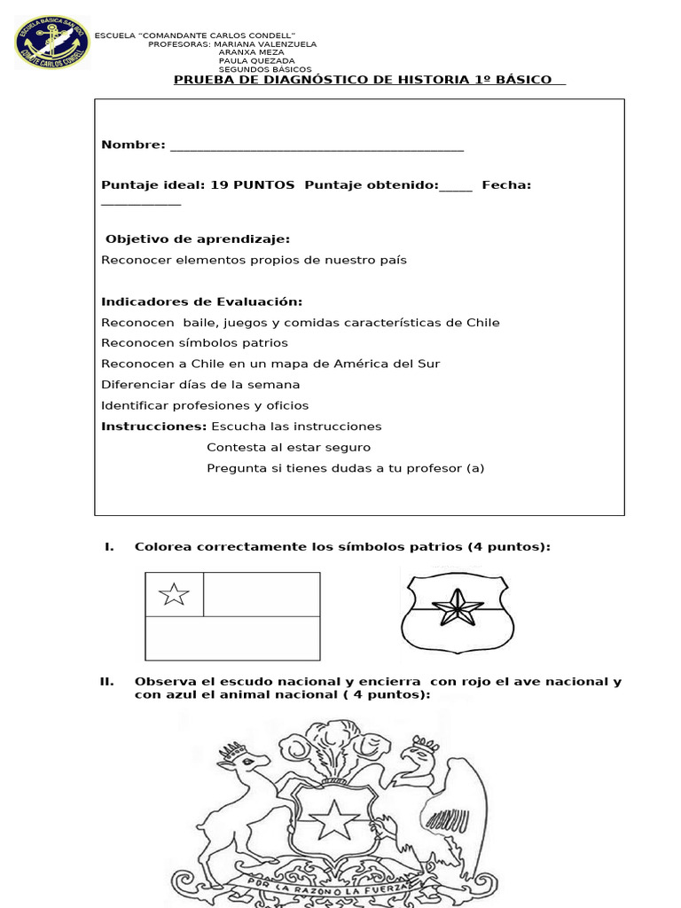 Prueba Diagnóstica Historia 1º Básico | PDF
