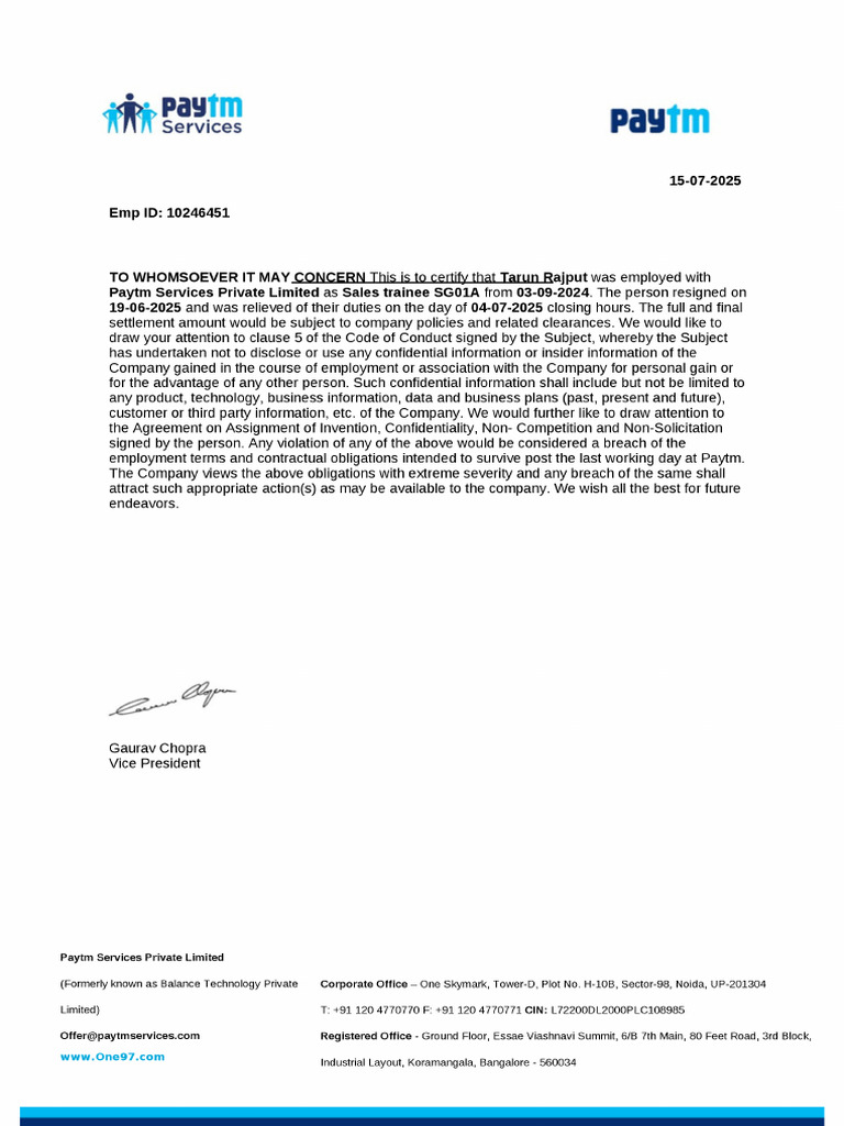 Relieving Letter 10246451 PDF | PDF