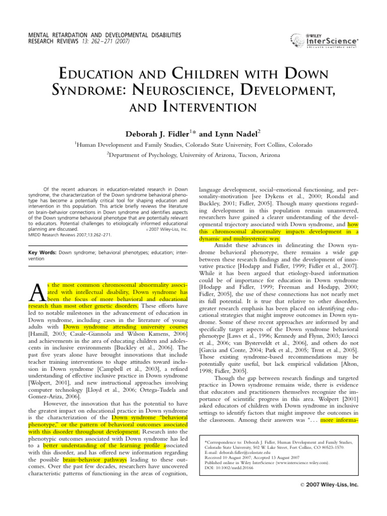 Down Syndrome Education Insights | PDF | Memory | Working Memory