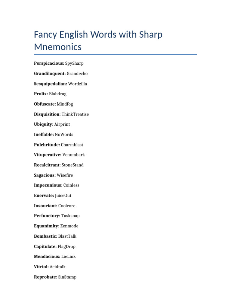 Fancy English Words Mnemonics Part1 | PDF