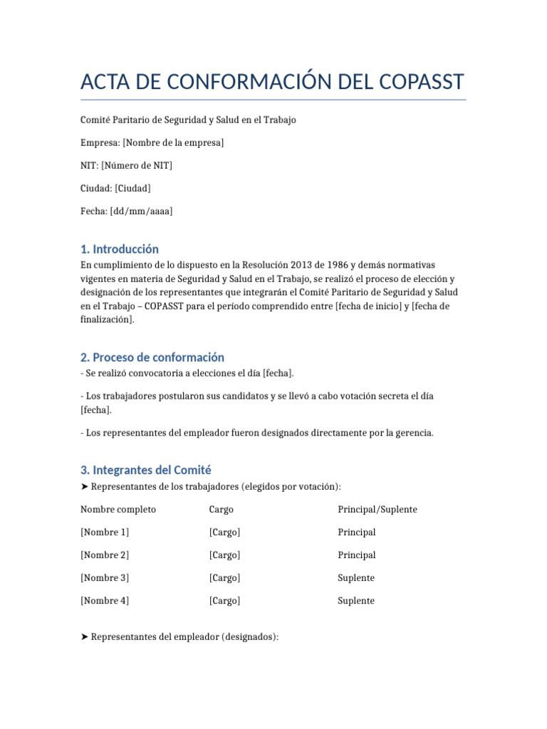 Acta Conformacion COPASST | PDF