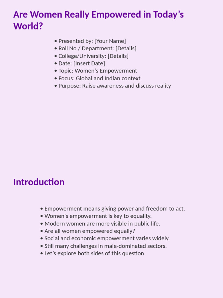 Women Empowerment Themed Presentation | PDF | Woman | Gender Studies