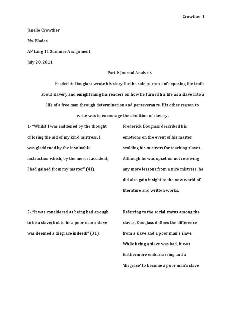 A Summary and Analysis of Key Passages from Frederick Douglass's ...