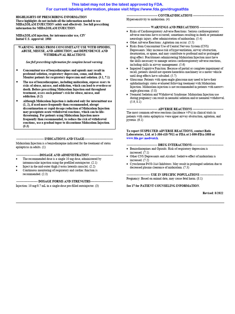 Midazolam Injection Safety Guidelines | PDF | Midazolam | Benzodiazepine