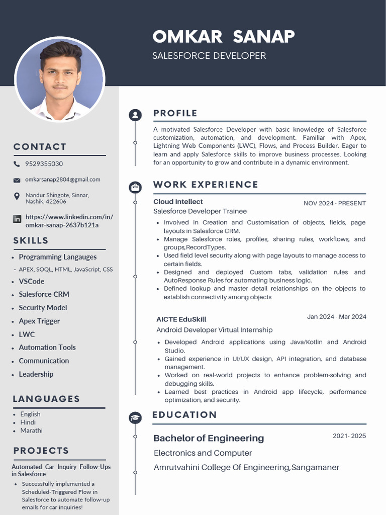 Omkar Sanap Salesforce CV | PDF | Customer Relationship Management | Android (Operating System)