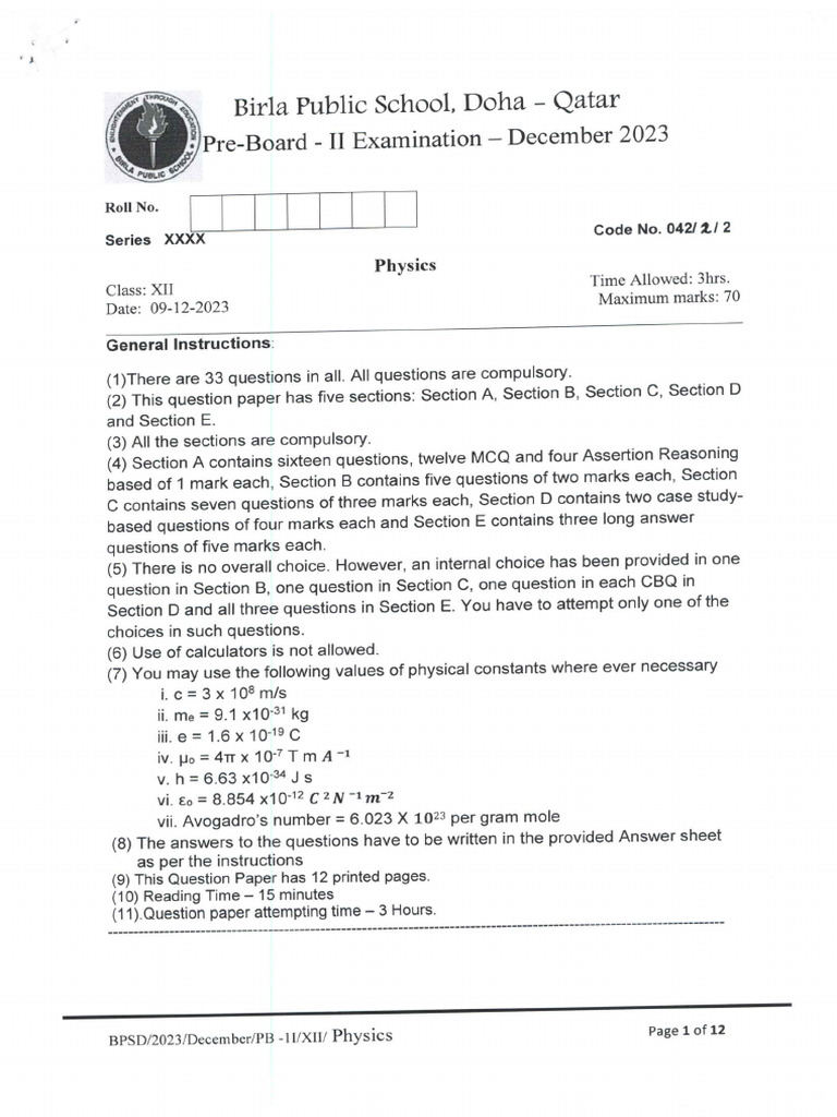 Physics Set B | PDF