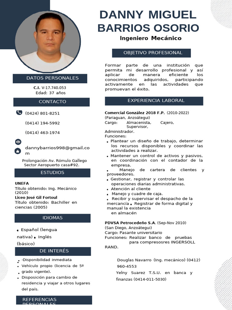CV Danny Barrios (Caracas) | PDF