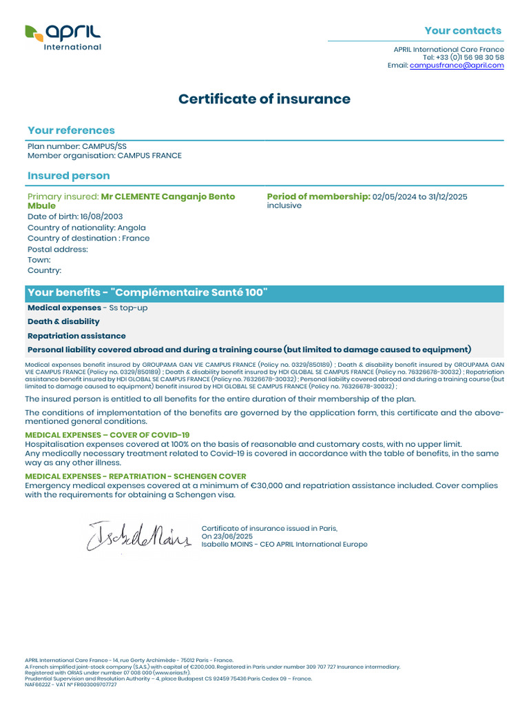 Certificate of Insurance: Your Contacts | PDF