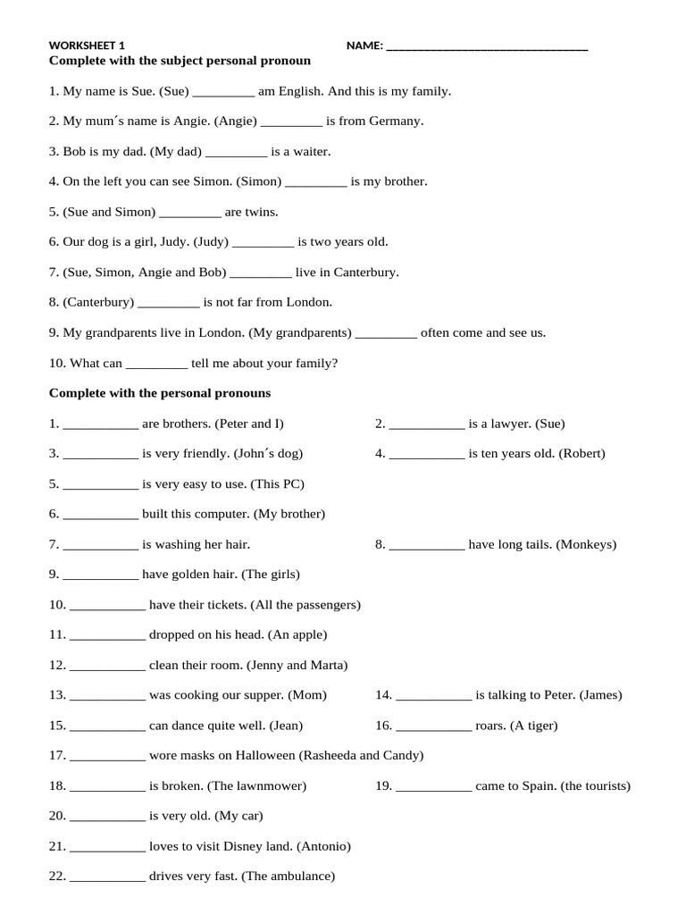 8th Worksheet 1 Personal Pronoun | PDF