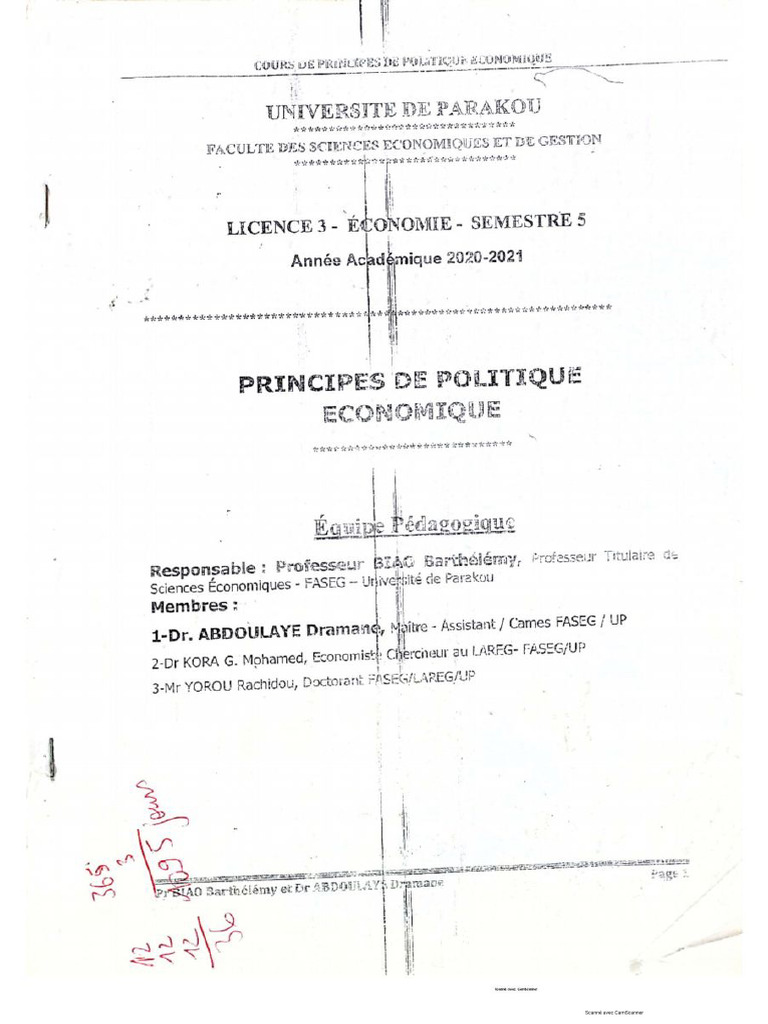Cours Des Principes de Politique Économique | PDF