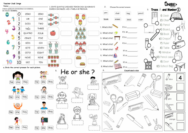 Atividade English - Alfabetizacao Prof Jose Jorge | PDF