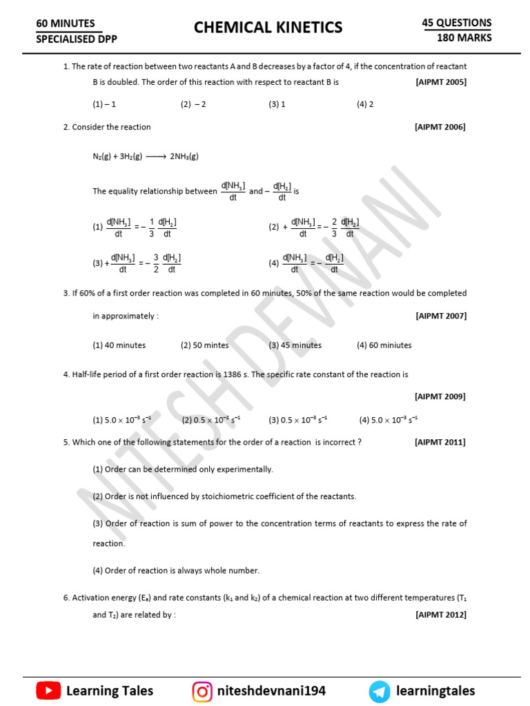Chemical Kinetics 20 Years Pyq's With Solutions 2 | PDF | Reaction Rate | Chemical Kinetics