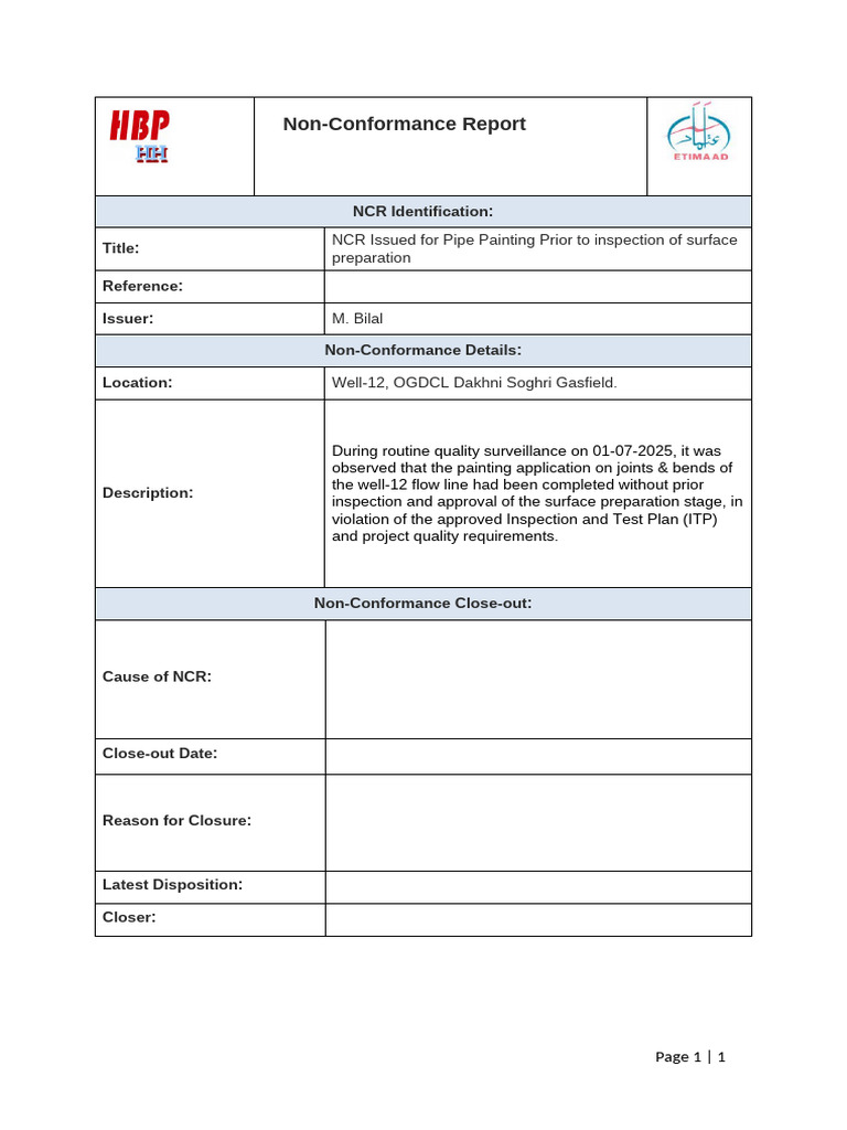 Non Conformance Report | PDF