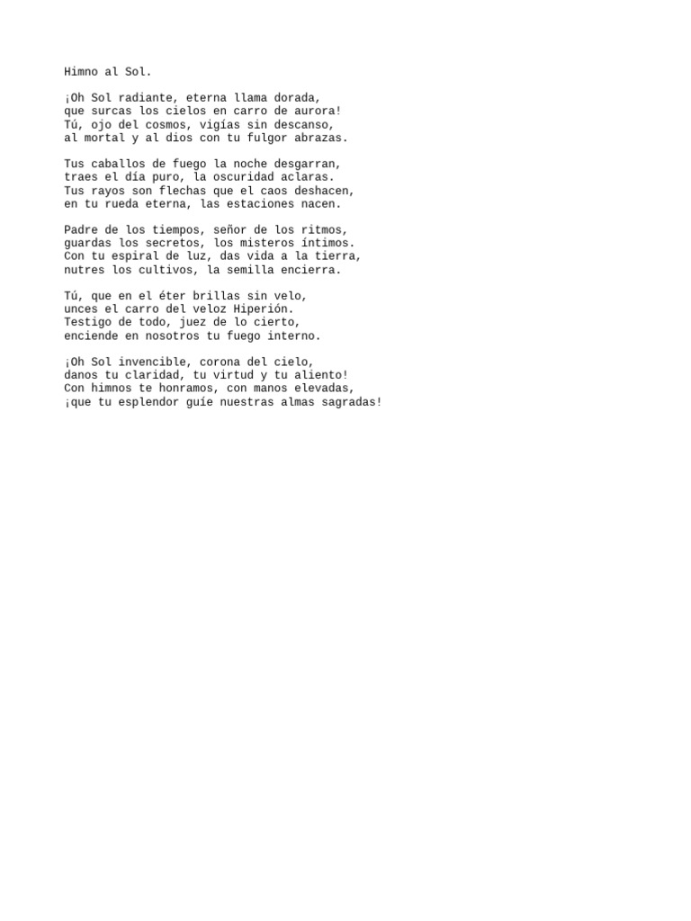 Himno al Sol: Ode a la Luz Solar | PDF