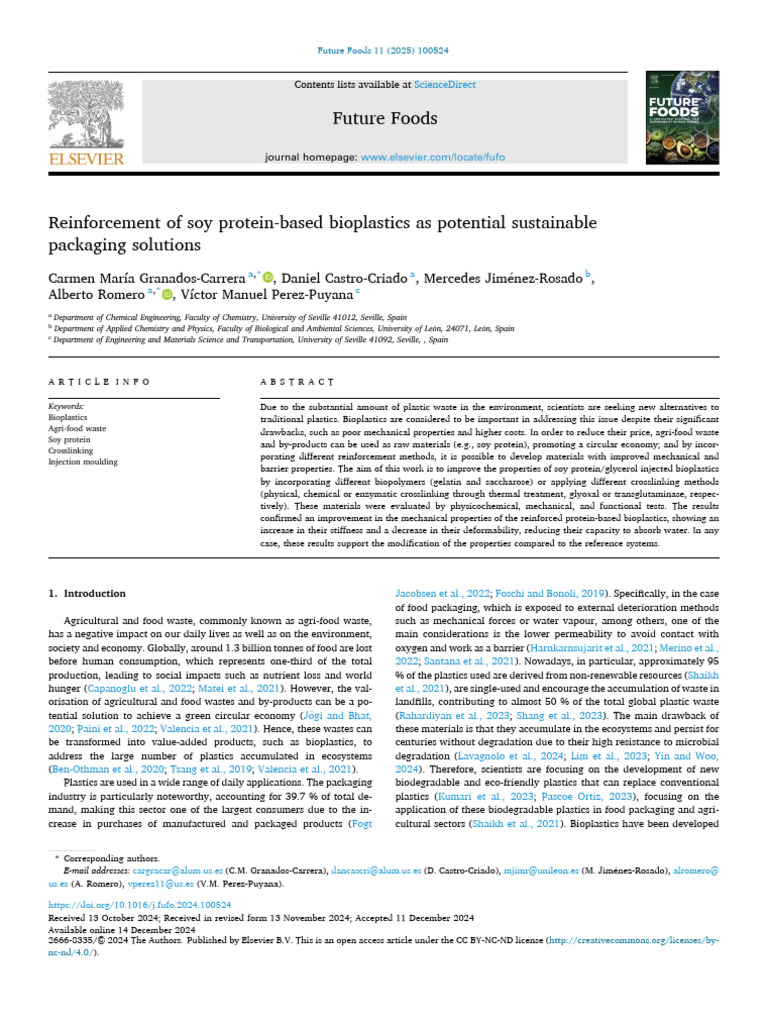 Soy Protein Bioplastics for Sustainable Packaging | PDF | Plastic ...