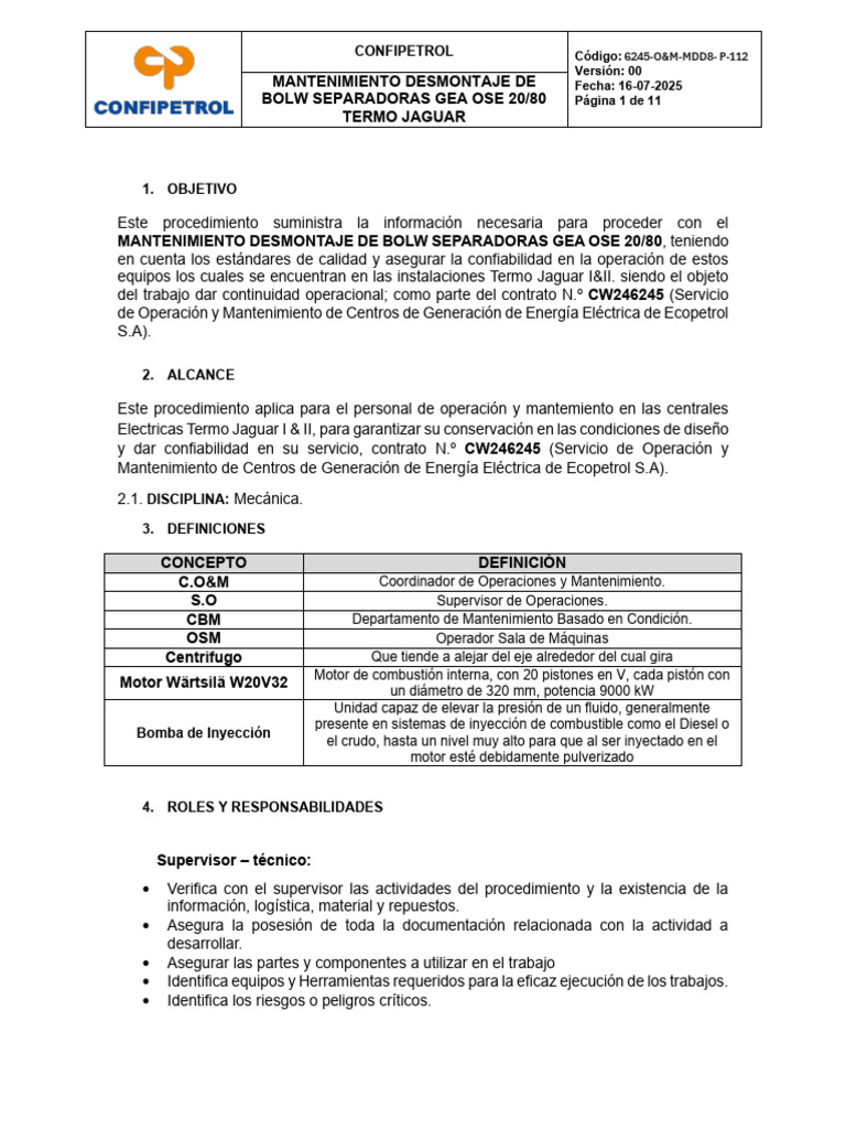 Mantenimiento Desmontaje de Bolw Separadoras de Lfo | PDF | Motores | Ingenieria Eléctrica