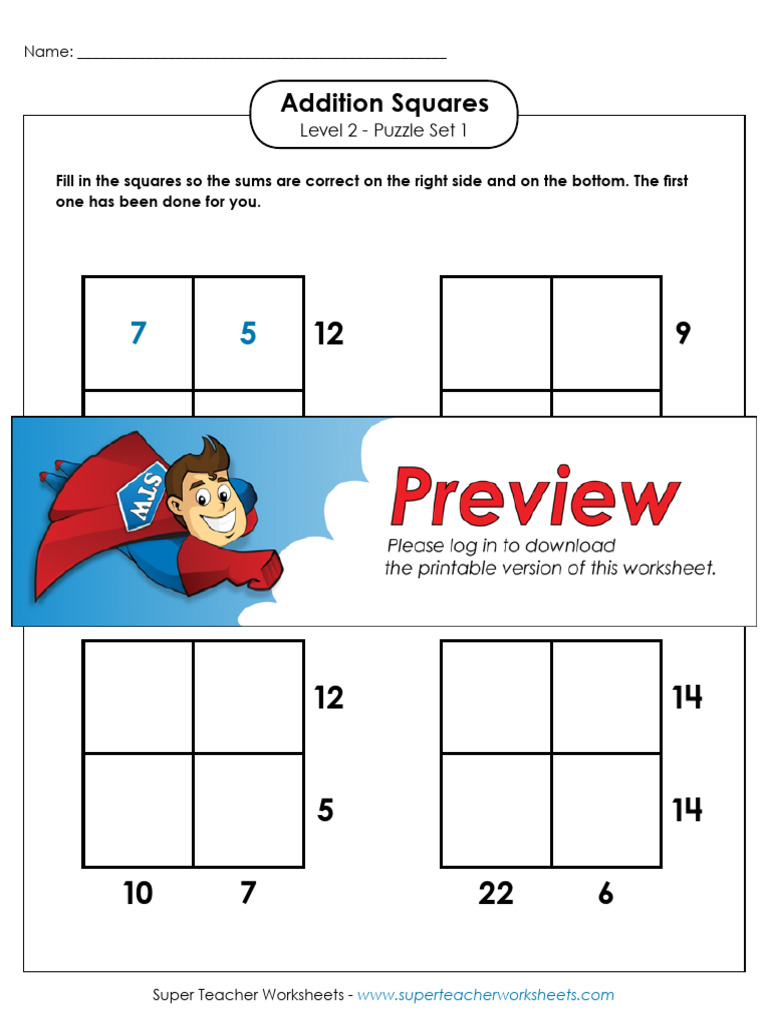 Level 2 Addition Squares Puzzle | PDF