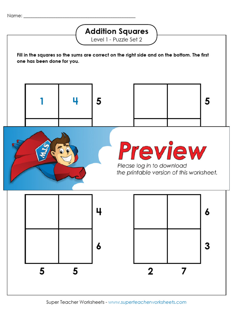 Level 1 Addition Squares Puzzle | PDF