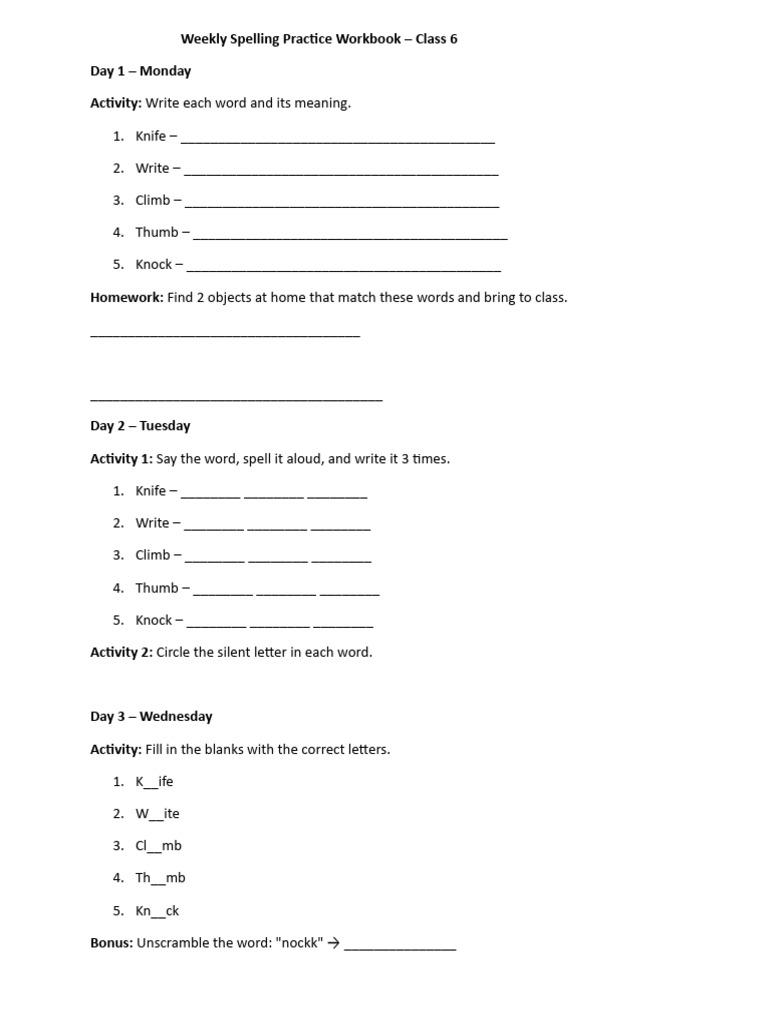 Weekly Spelling Practice 1 | PDF