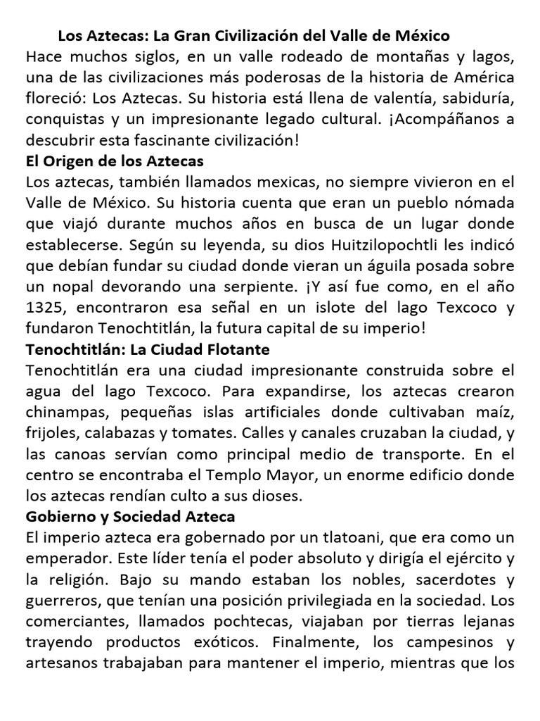 Historia y legado de los Aztecas | PDF | Cultura de las Americas | azteca