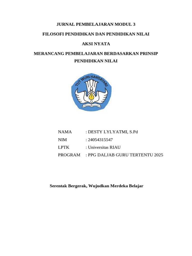 Desty Lylyatmi - 24054315547 - Merancang Pembelajaran Berdasarkan Prinsip Pendidikan Nilai | PDF