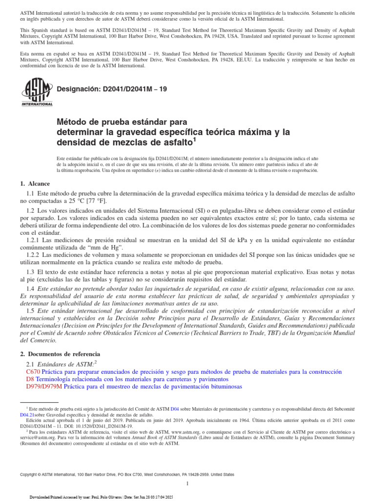 Método ASTM D2041 para Asfalto | PDF | Vacío | Presión