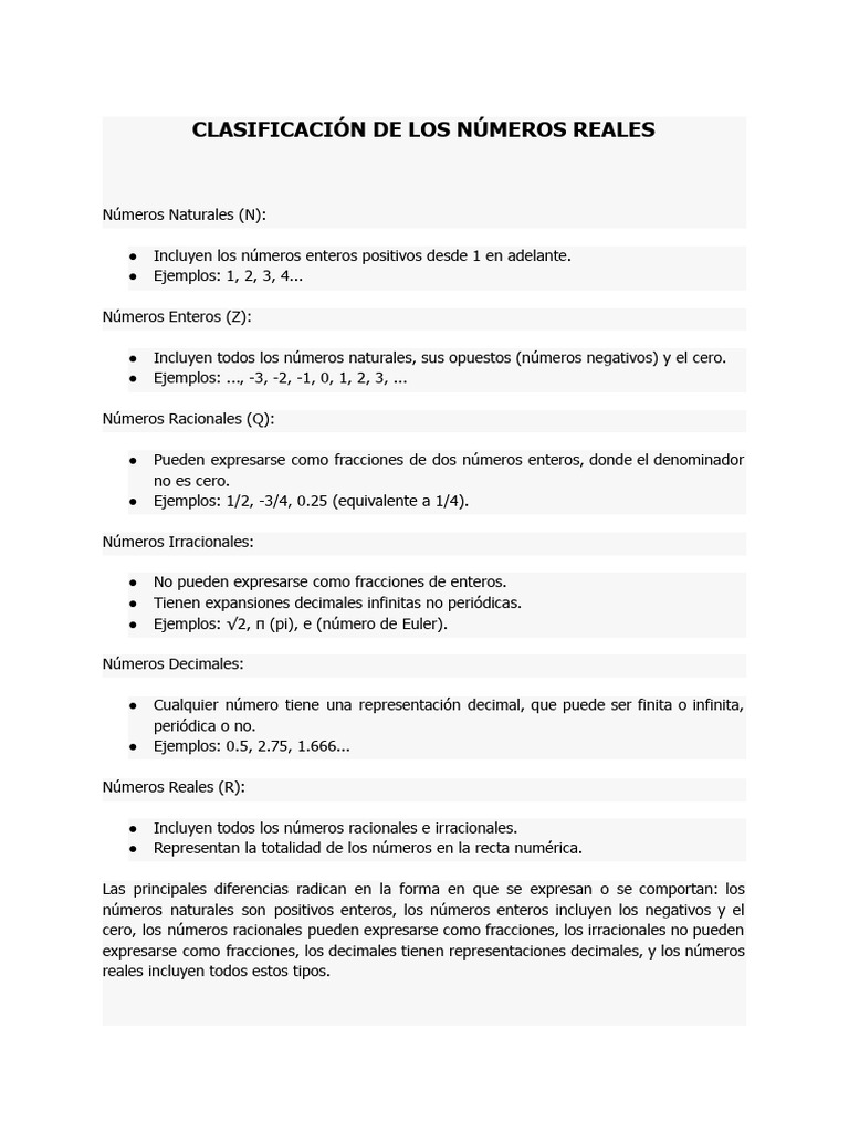 Clasificación de Números Reales | PDF | Número racional | Decimal