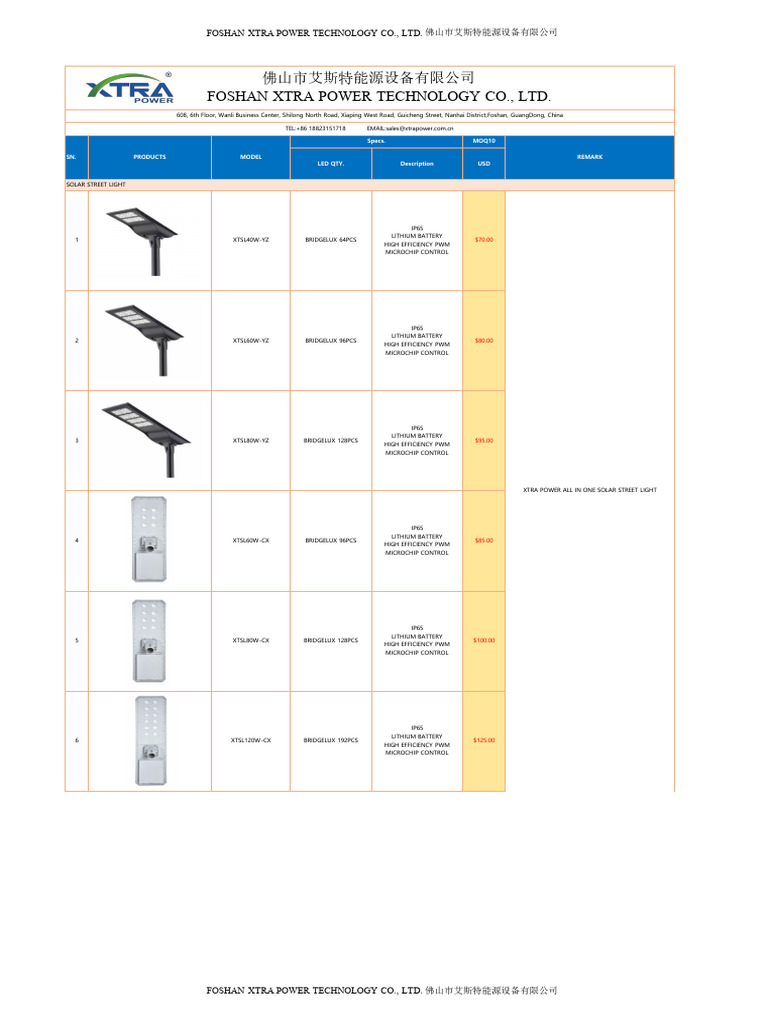 Xtra Power Solar Products - Solar Street Light 2023-11 | PDF