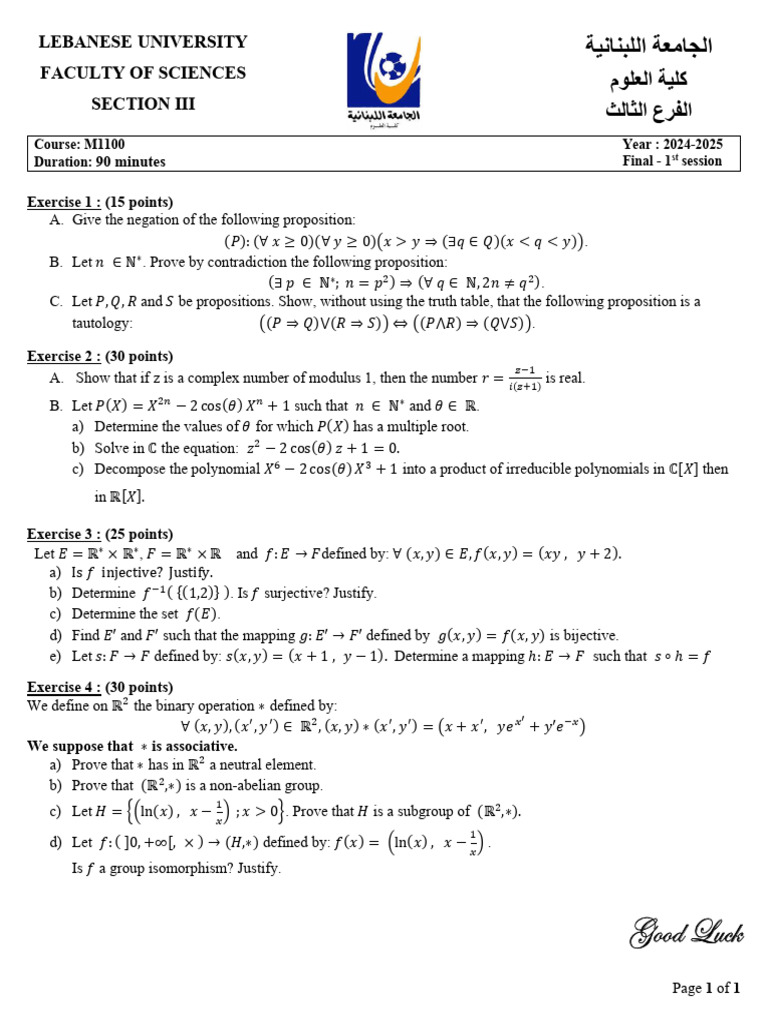 M1100 Final 1st Session 24-25 Eng Solution | PDF | Group Theory ...