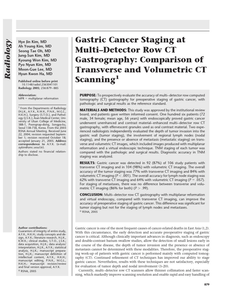 Gastric Cancer Staging at Multi-Detector Row CTGastrography Comparison of Transverse and ...