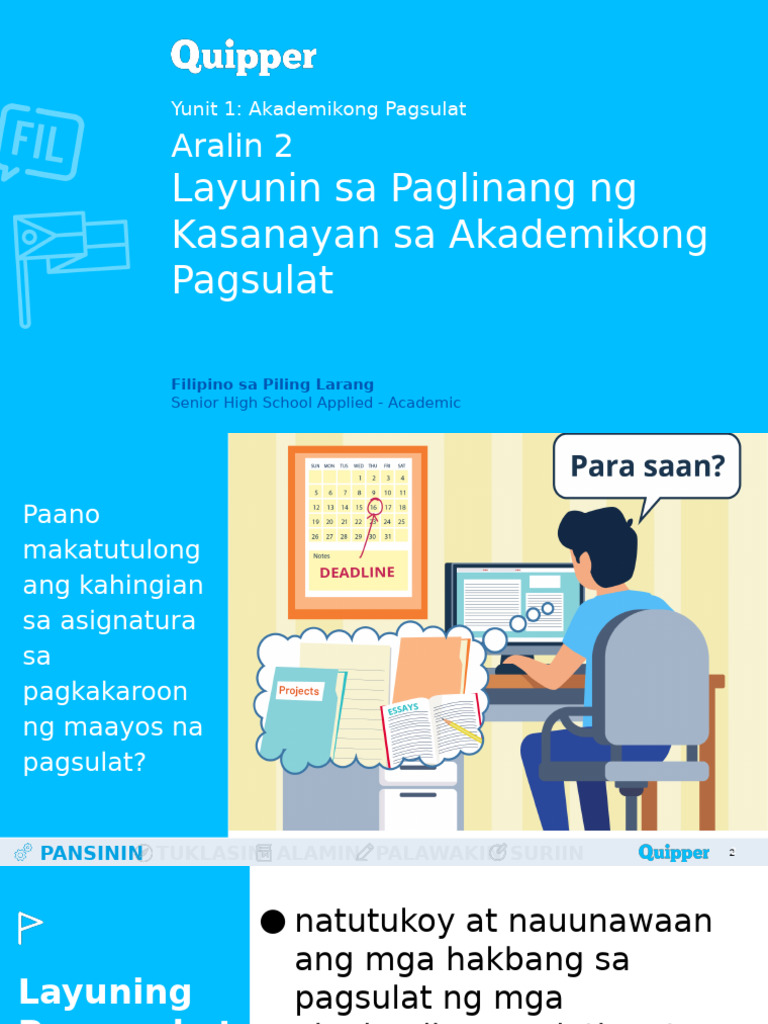 FPL 11 - 12 Q1 0102 - Layunin Sa Paglinang NG Kasanayan Sa Akademikong Pagsulat | PDF