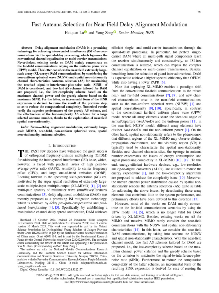 Fast Antenna Selection For Near-Field Delay Alignment Modulation | PDF ...