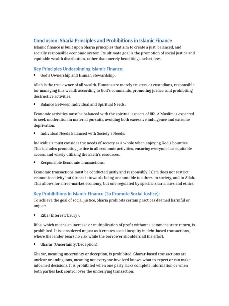 Conclusion Sharia Principles Islamic Finance | PDF | Islamic Banking And Finance | Justice