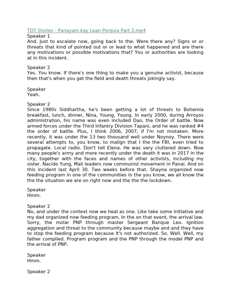 Panayam Kay Lean Porquia Part 2 | PDF