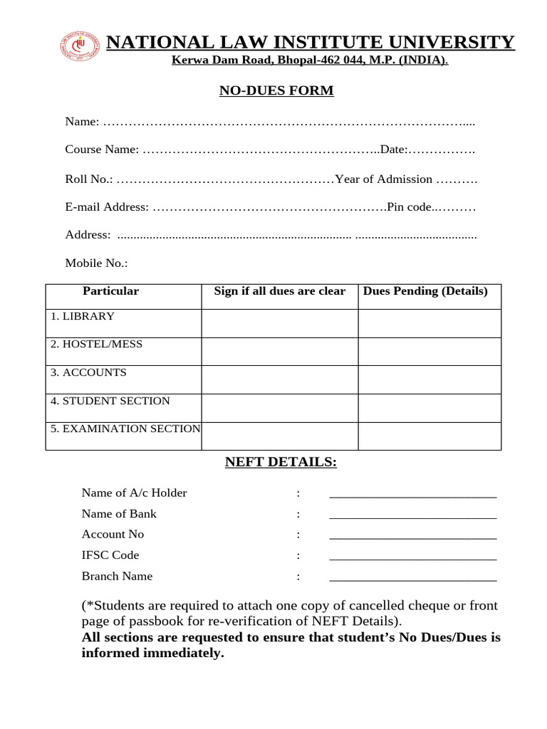 Updated No-Dues Certificate | PDF