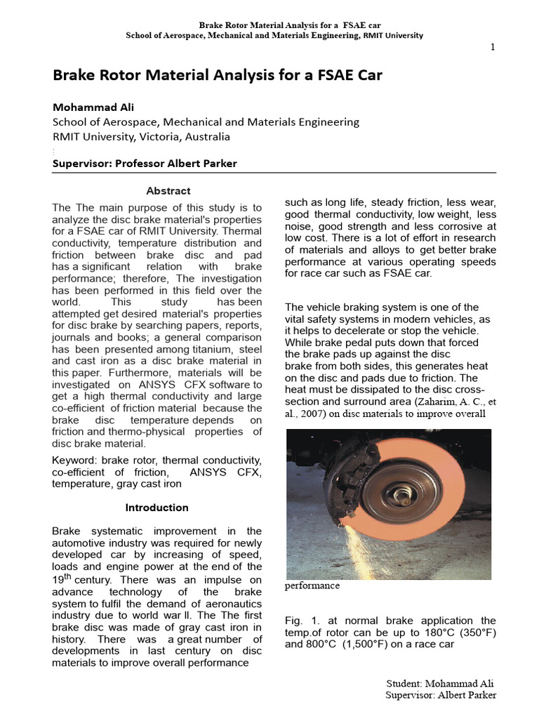 FSAE Brake Rotor Material Analysis | PDF | Cast Iron | Steel