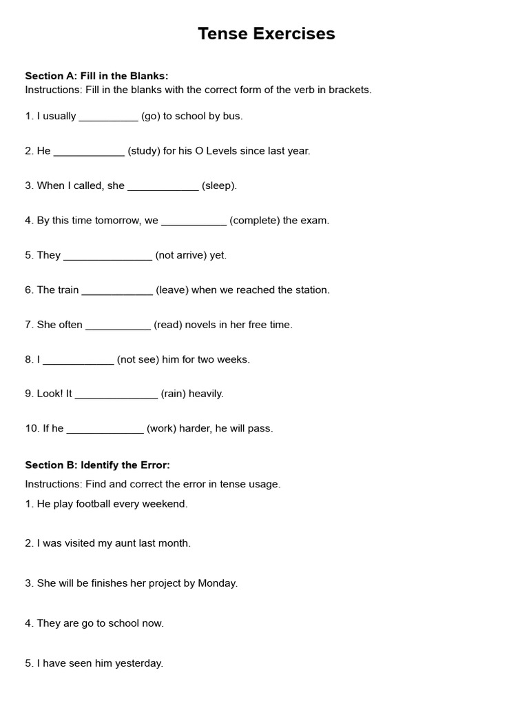 Tense Mastery Exercises for Students | PDF | Perfect (Grammar ...