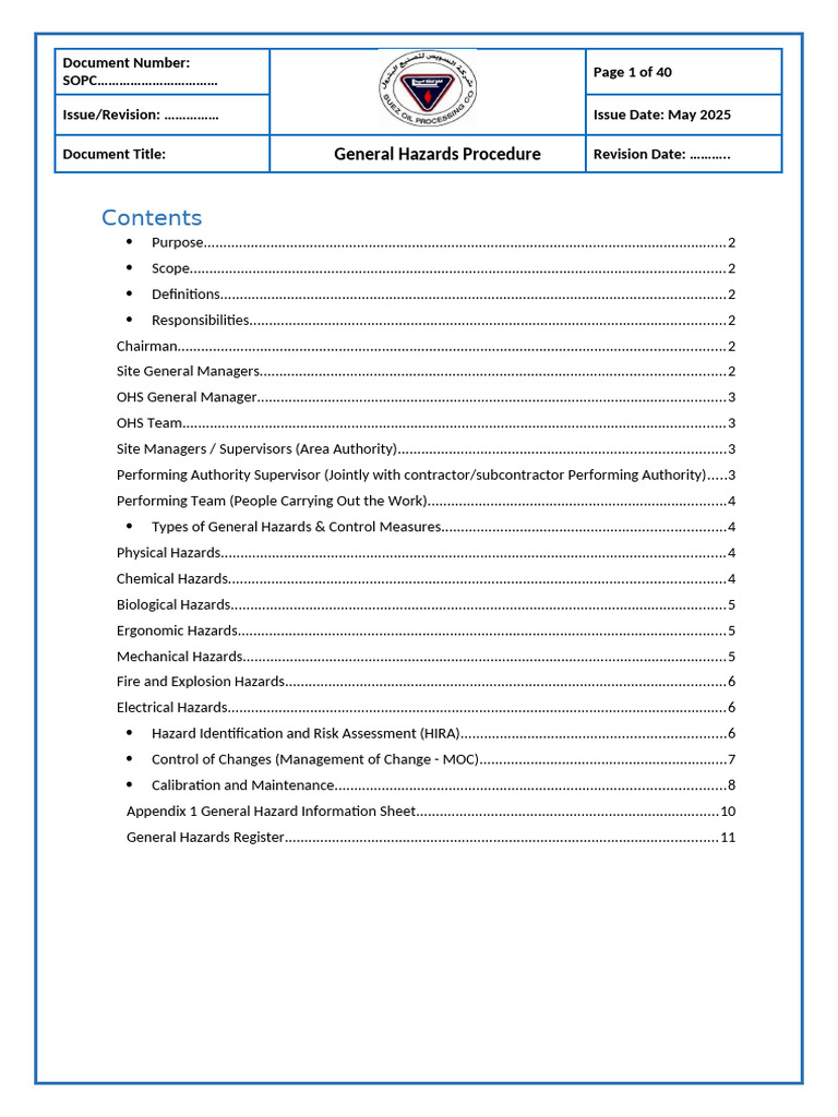 General Hazards Management Procedure | PDF | Welding | Construction