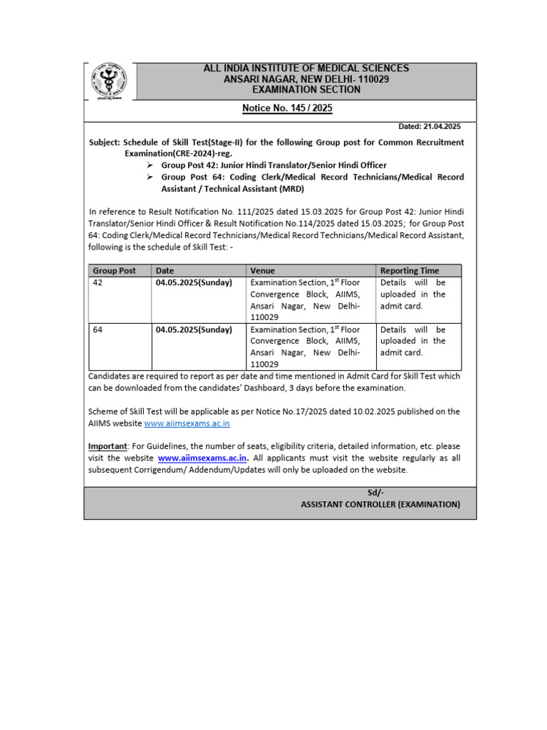 Notice No 145-2025 For JHT-Coding Clerk | PDF